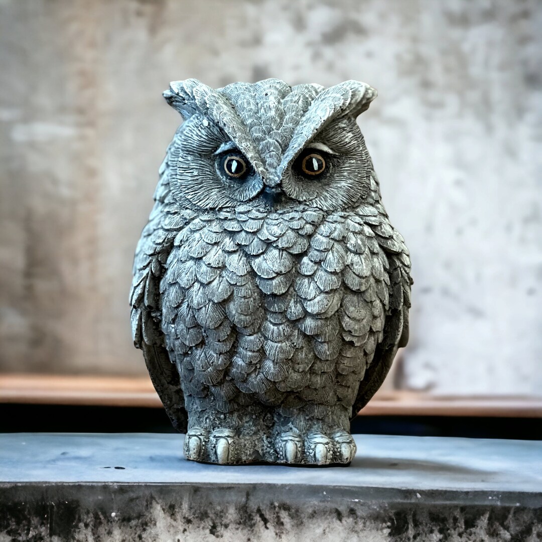 Concrete Standing Owl Statue Detailed Owl Figure Outdoor or Indoor ...