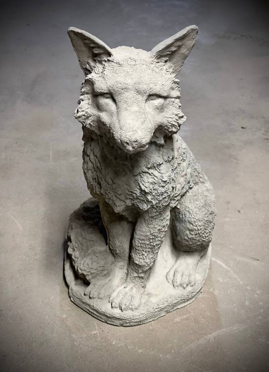 Large Sitting Fox Statue Realistic Wild Fox Sculpture Concrete Stone ...