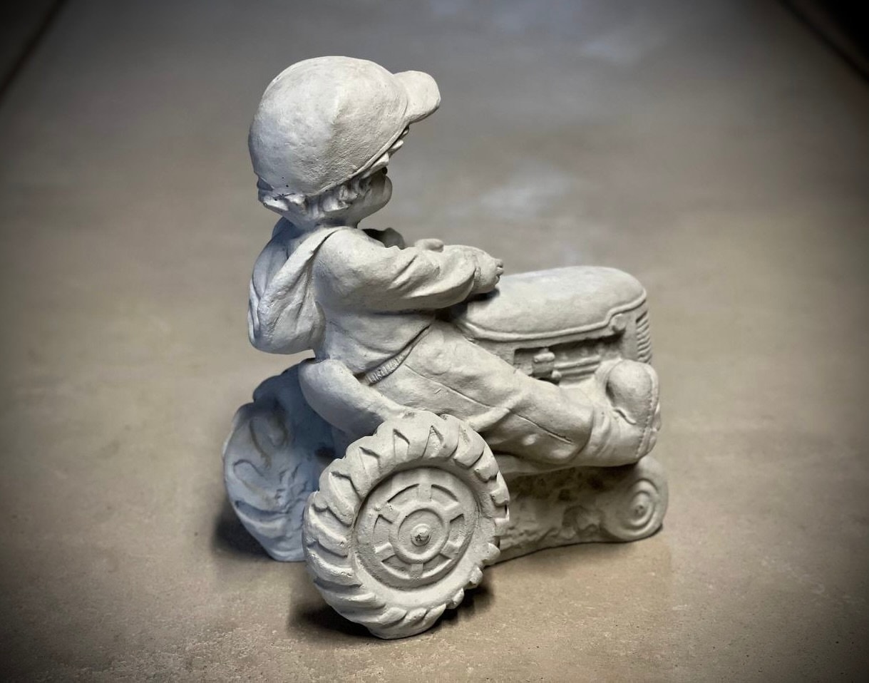 Boy on Tractor Statue Concrete Boy With Tractor Figure Outdoor - Etsy