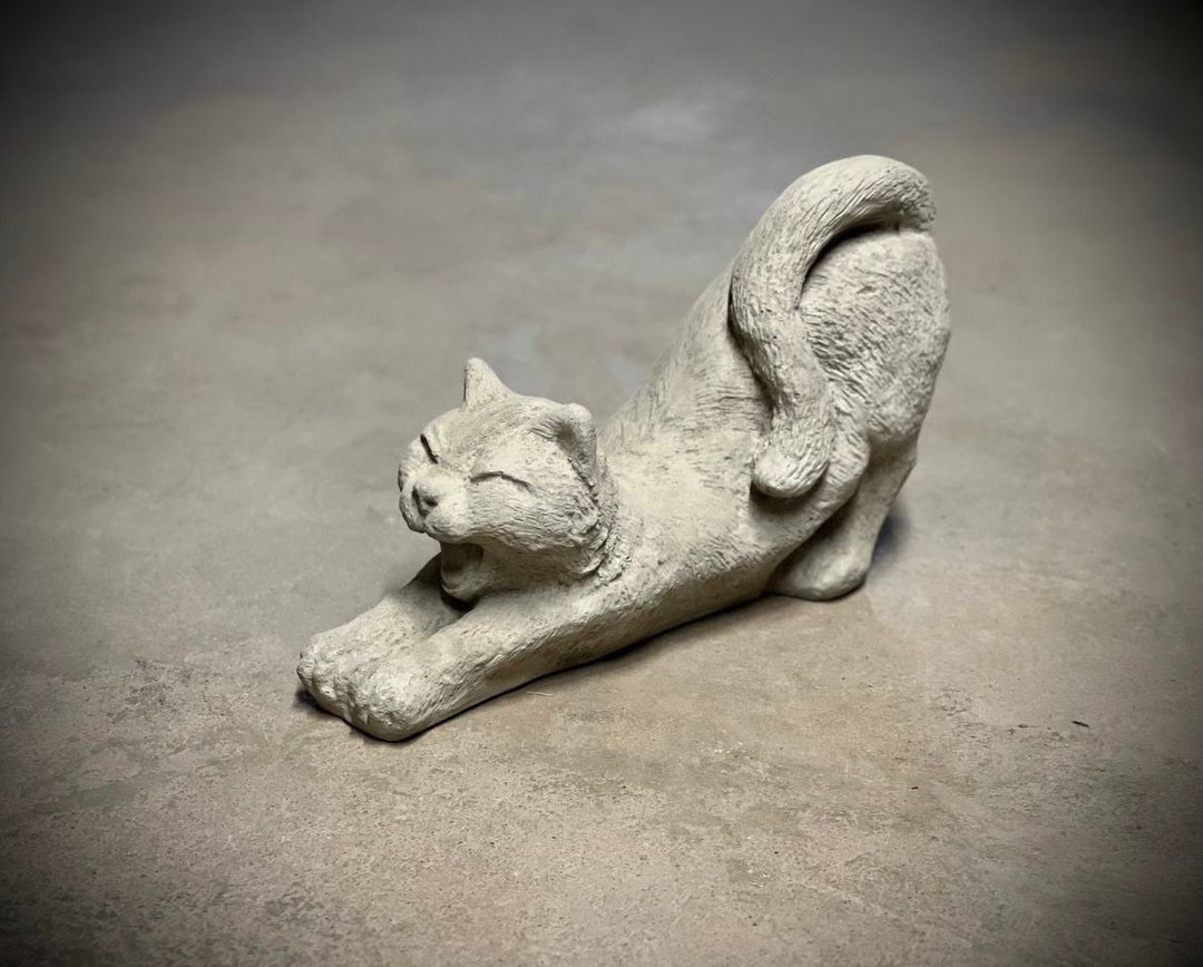 Stretching Cat Statue Concrete Cat Figure Massive Figurine for Cat ...