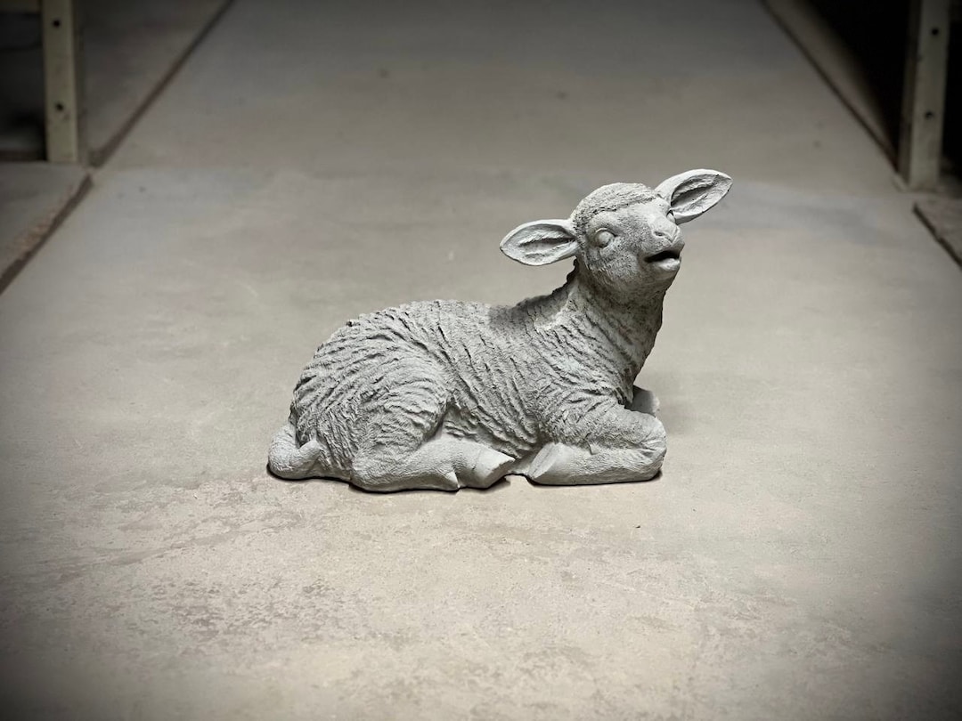 Concrete Lamb Statue Laying Sheep Figurine Resting Farm Lamb Sculpture ...
