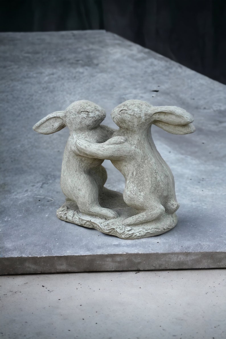 Two Dancing Bunnies Statue Concrete Bunnies Figurine Standing - Etsy