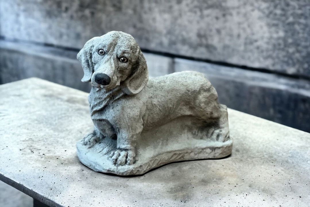 Standing Puppy Dachshund on Post Statue Concrete Dachshund Dog Figure ...