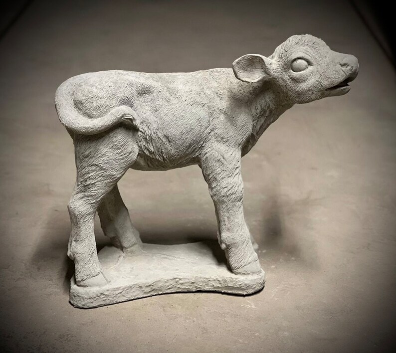Realistic Standing Calf Statue Concrete Detailed Cow Figurine Outdoor ...