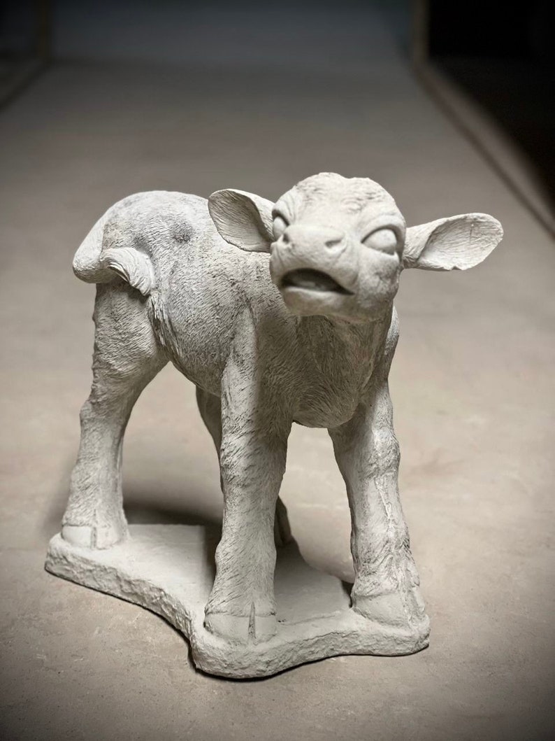 Realistic Standing Calf Statue Concrete Detailed Cow Figurine - Etsy