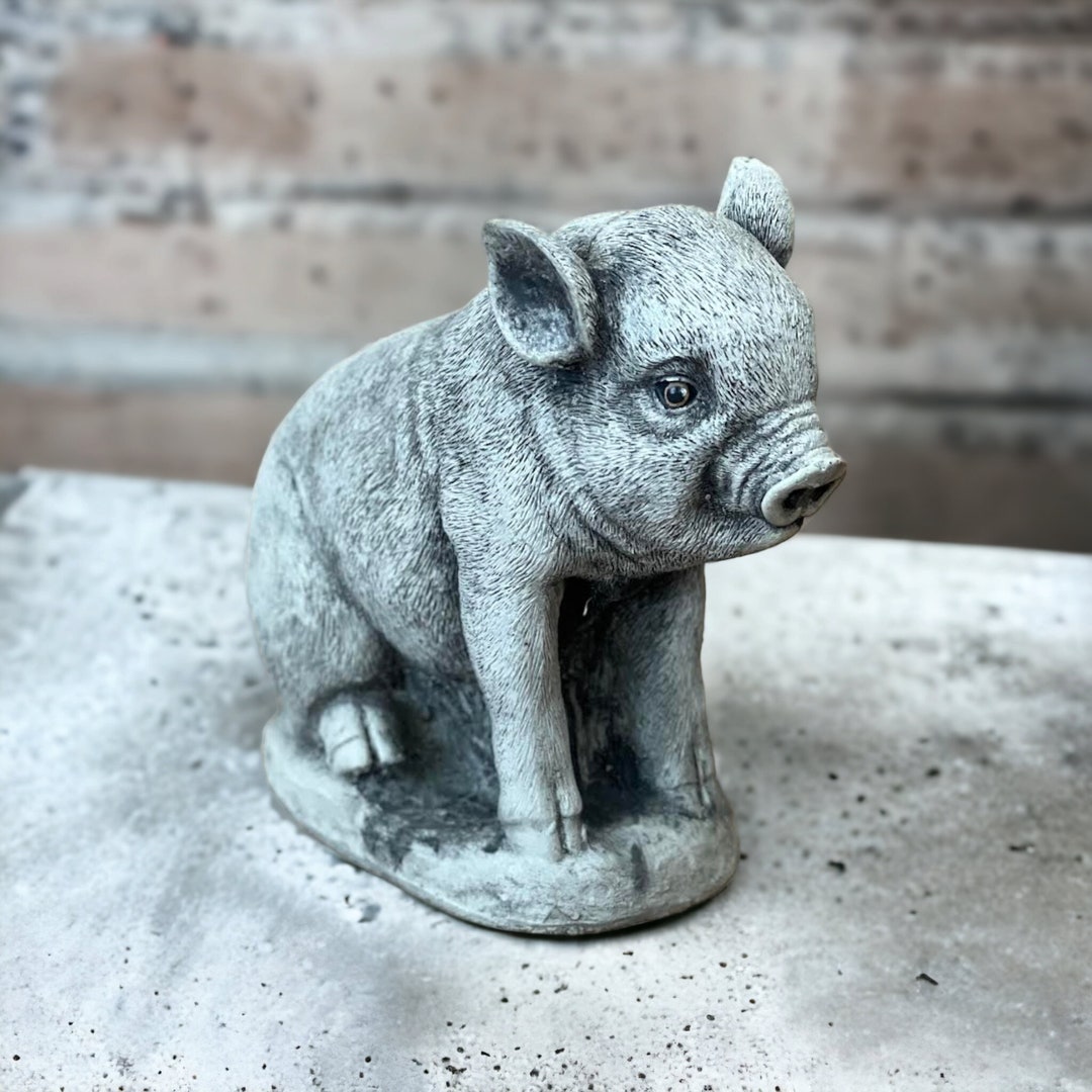 Sitting Piglet on Base Statue Detailed Pig Figurine Concrete Potbelly ...