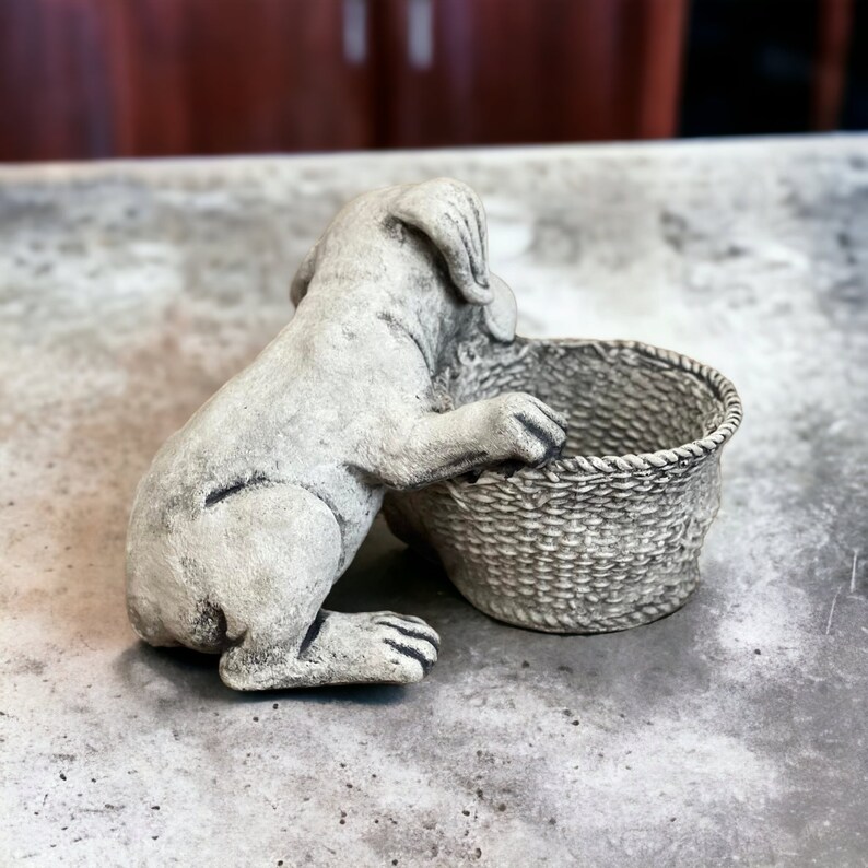 Puppy With Flowers Pot Statue Sitting Dig With Planter Sculpture ...