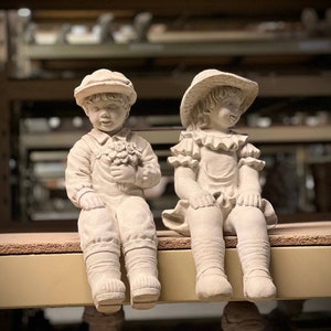 Sitting Boy and Girl Figures Pair of Statues Detailed Boy and Girl ...