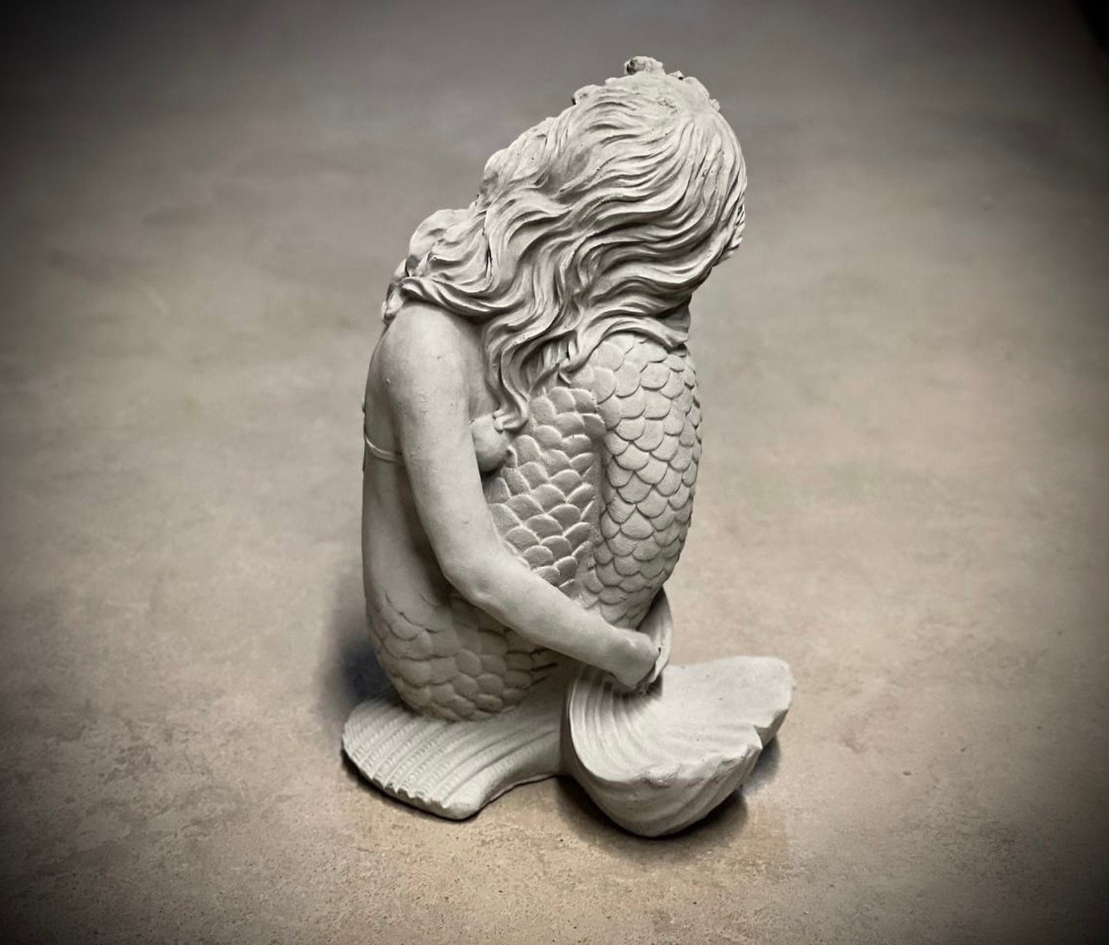 Concrete Mermaid on Stone Statue Sitting Mermaid Figure - Etsy