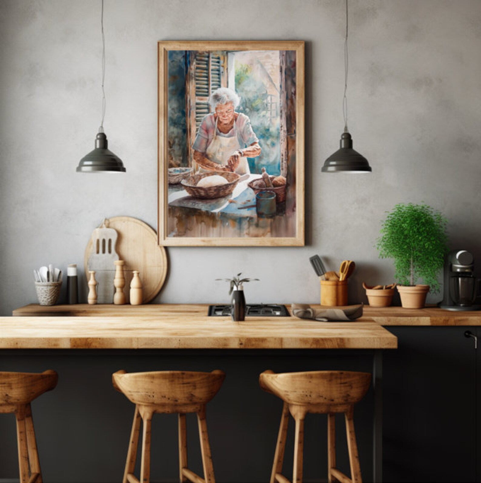 Rustic Croatian Island Breadmaking Watercolor Art Print Vintage Kitchen ...