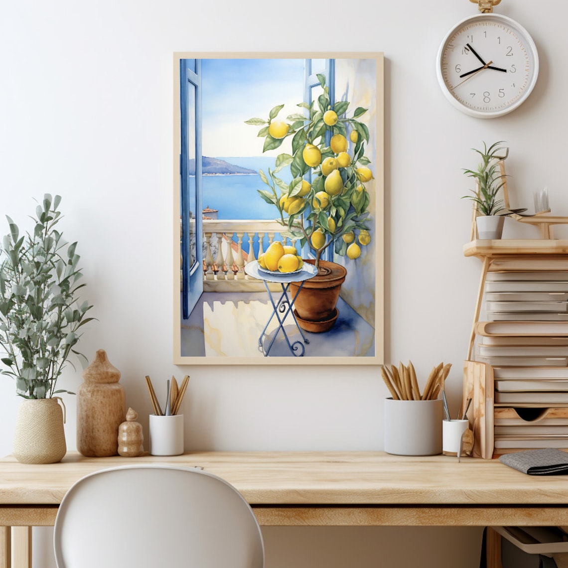 Lemon Balcony Watercolor Poster Museum Quality Art Print Mediterranean ...