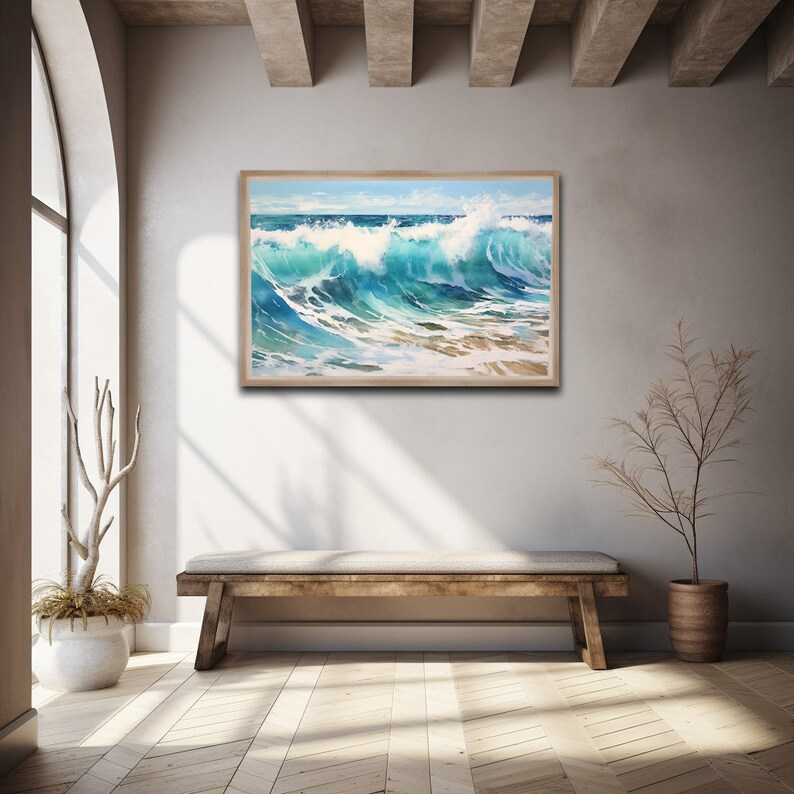 Stormy Seascape Aqua & Blue Poster | Museum Quality Acrylic Art Print ...