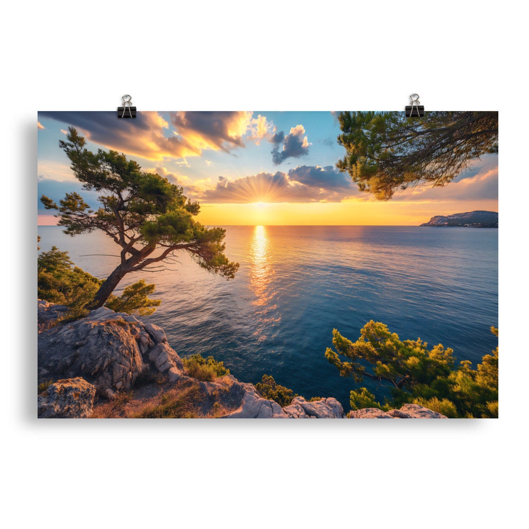 Sunset Cliff View | Coastal Landscape Poster | Mediterranean Art Print ...