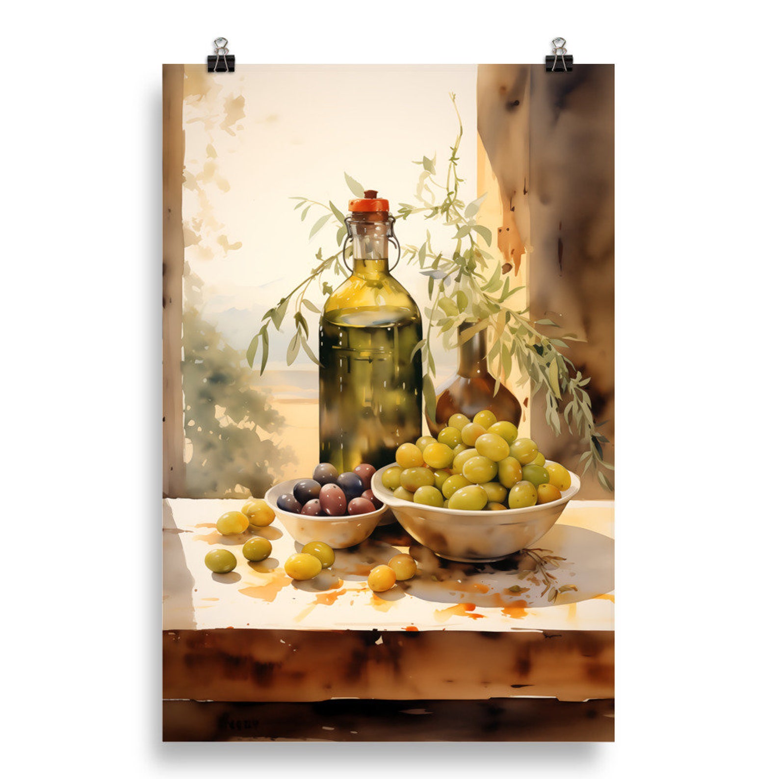 Mediterranean Harvest Delight | Rustic Olives Watercolor Print | Museum ...