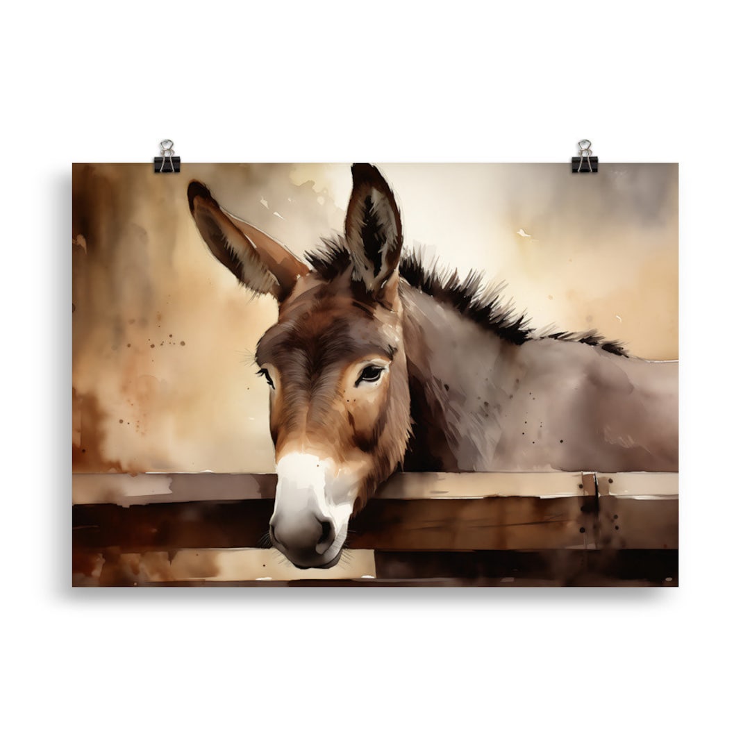 Donkey Charm | Rustic Art | Watercolor Print | Expressive Face ...