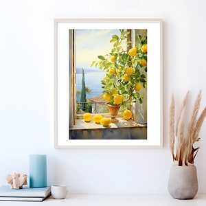 Lemon Window View Watercolor Painting | Adriatic Sea Art | Watercolor ...