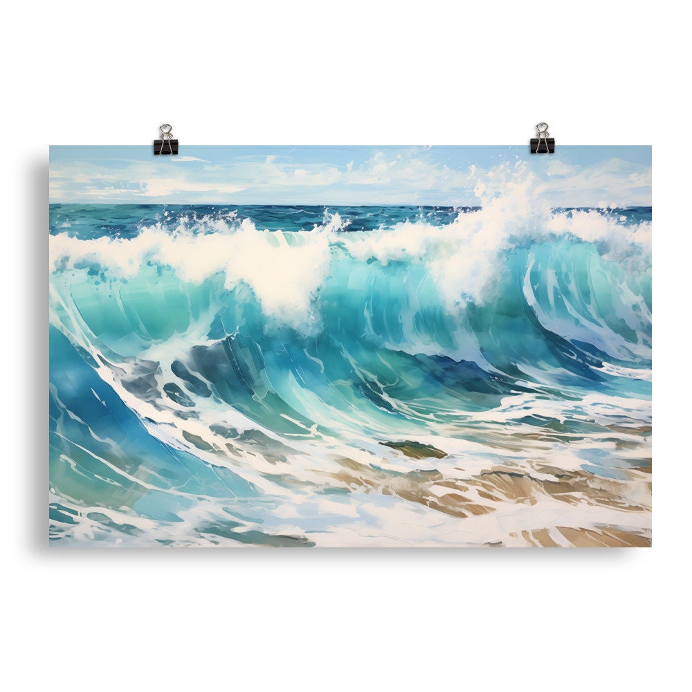 Stormy Seascape Aqua & Blue Poster Museum Quality Acrylic Art Print ...