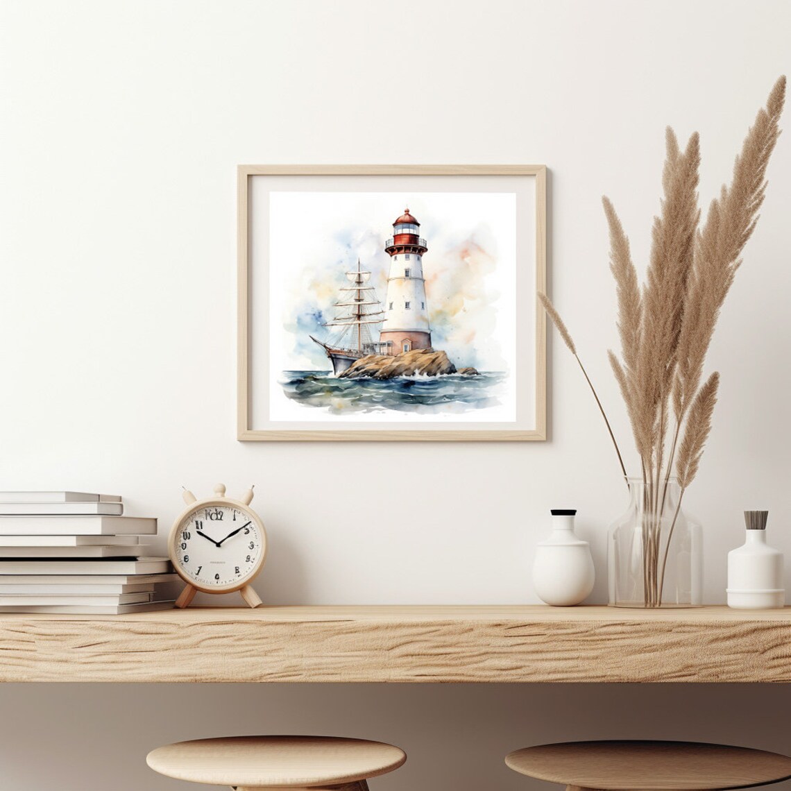 Lighthouse and Ship Art I Nautical Watercolor Poster I - Etsy