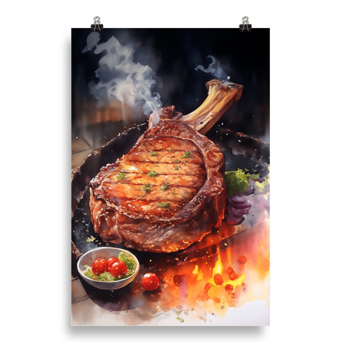Grilled Steak Art I Gastronomic Watercolor Poster Culinary Masterpiece ...