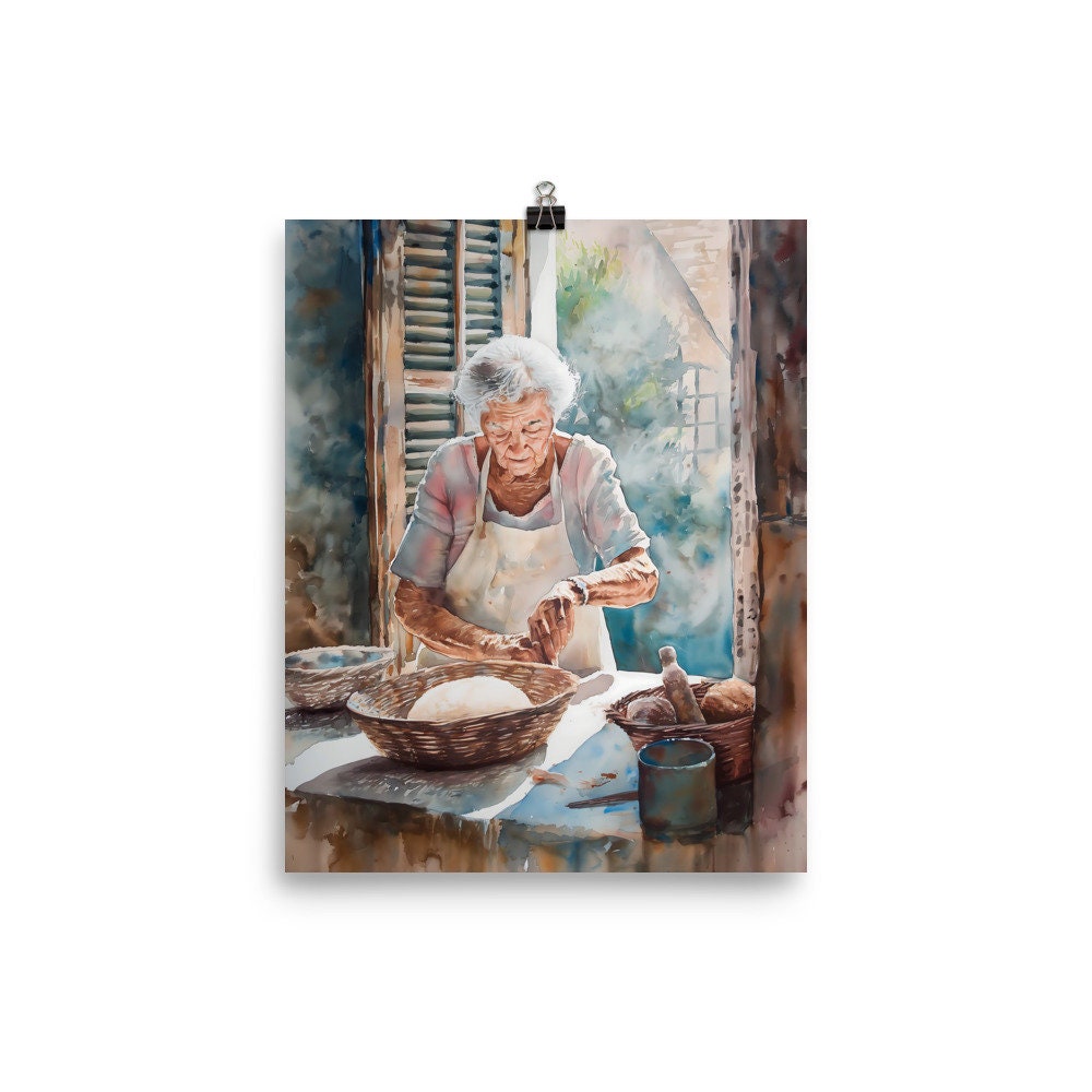Rustic Croatian Island Breadmaking Watercolor Art Print Vintage Kitchen ...