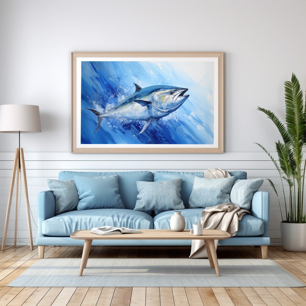 Graceful Bluefin Tuna I Vibrant Watercolor Art I Museum Poster I Marine ...