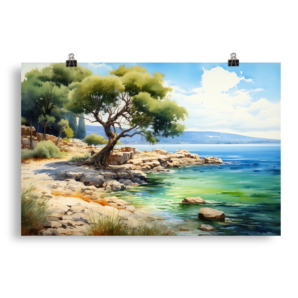 Serene Croatian Coast Watercolor Poster Adriatic Seascape Art Print ...