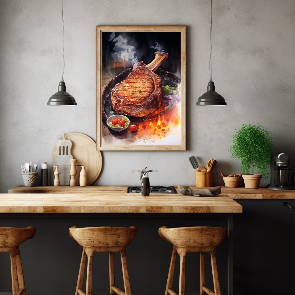 Grilled Steak Art I Gastronomic Watercolor Poster Culinary Masterpiece ...