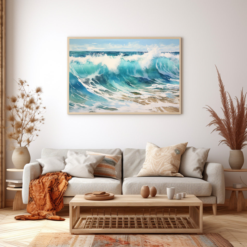 Stormy Seascape Aqua & Blue Poster | Museum Quality Acrylic Art Print ...