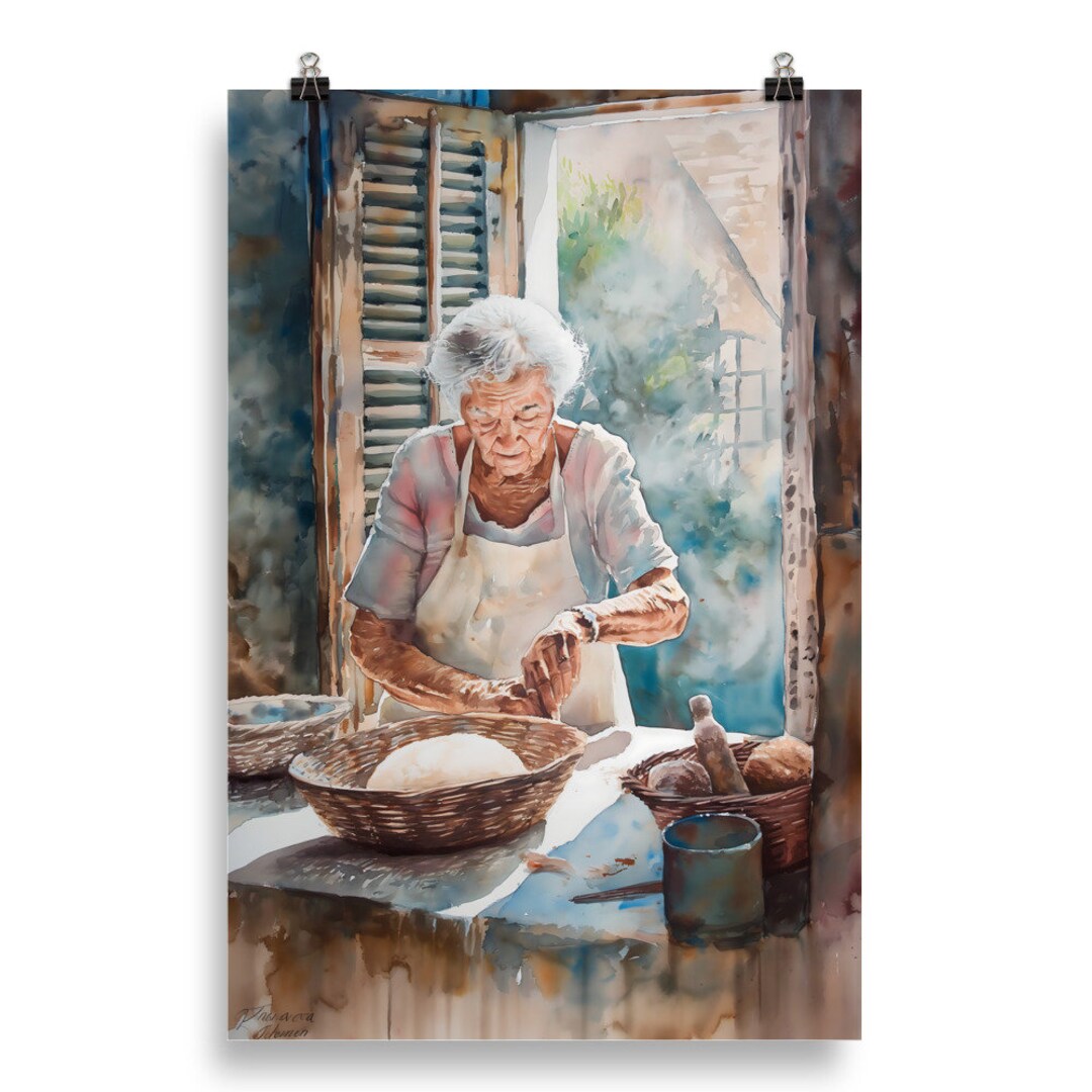 Rustic Croatian Island Breadmaking Watercolor | Art Print | Vintage ...