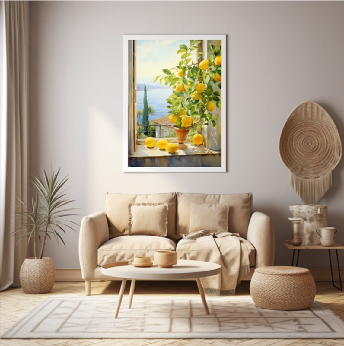 Lemon Window View Watercolor Painting Adriatic Sea Art Watercolor ...