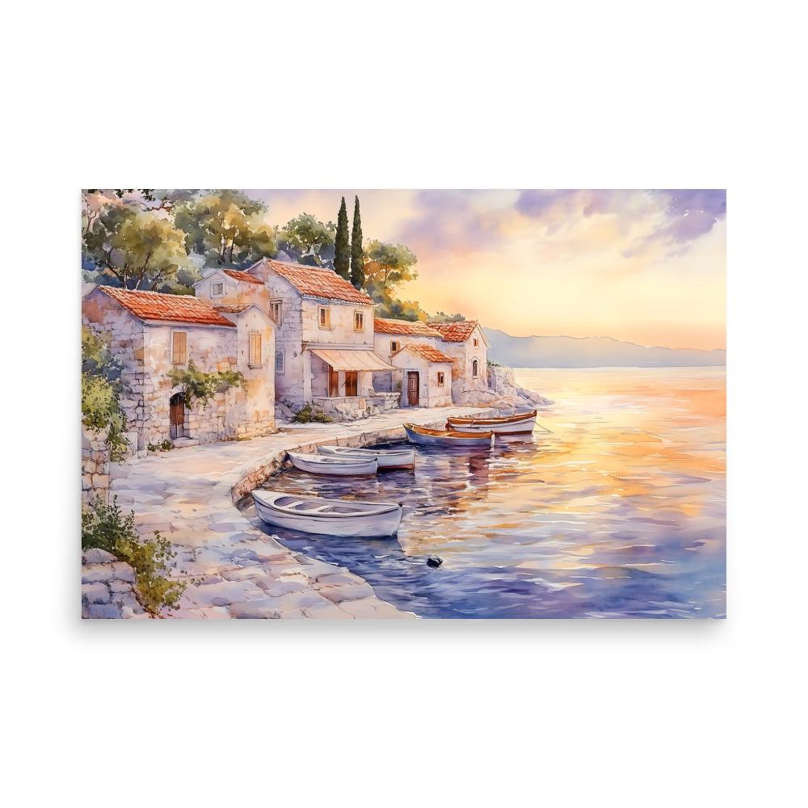 Croatian Coastal Village I Watercolor Art I Dawn Adriatic Scene I ...