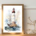 Lighthouse and Ship Art I Nautical Watercolor Poster I Nautical Art I ...