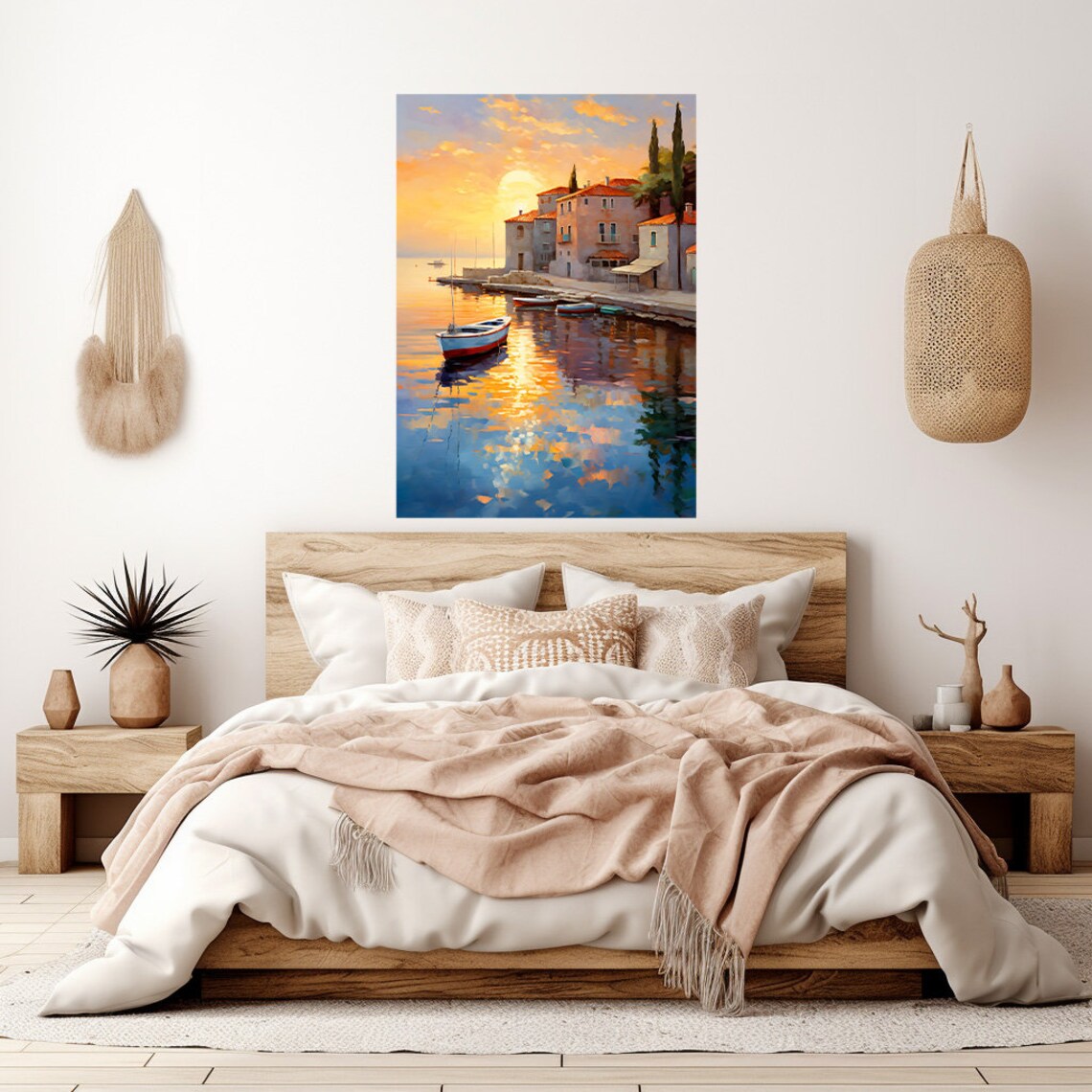 Impressionist Seaside Village Poster Watercolor Painting Museum Quality Watercolor Art Print ...