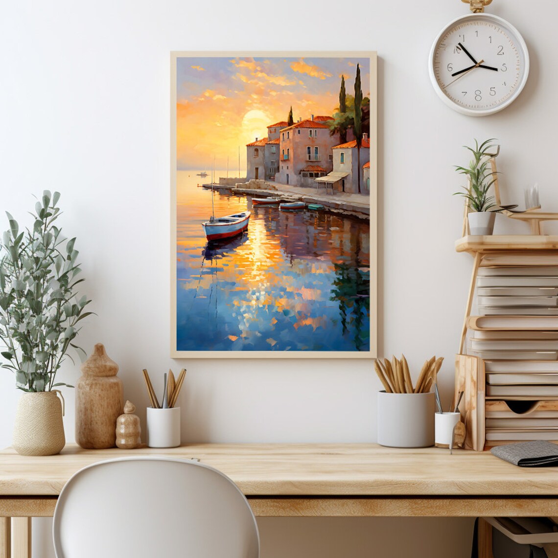 Impressionist Seaside Village Poster Watercolor Painting Museum Quality Watercolor Art Print ...