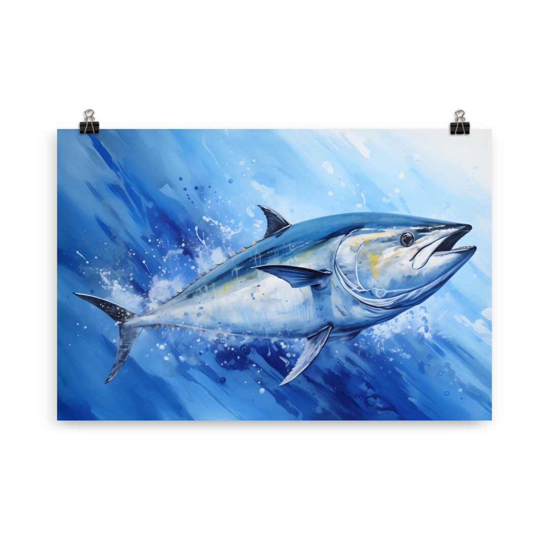Graceful Bluefin Tuna I Vibrant Watercolor Art I Museum Poster I Marine ...