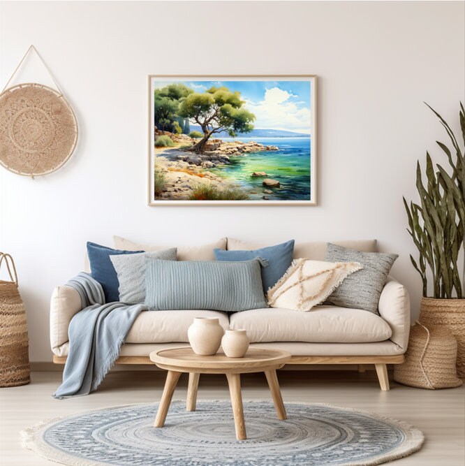 Serene Croatian Coast Watercolor Poster Adriatic Seascape Art Print ...