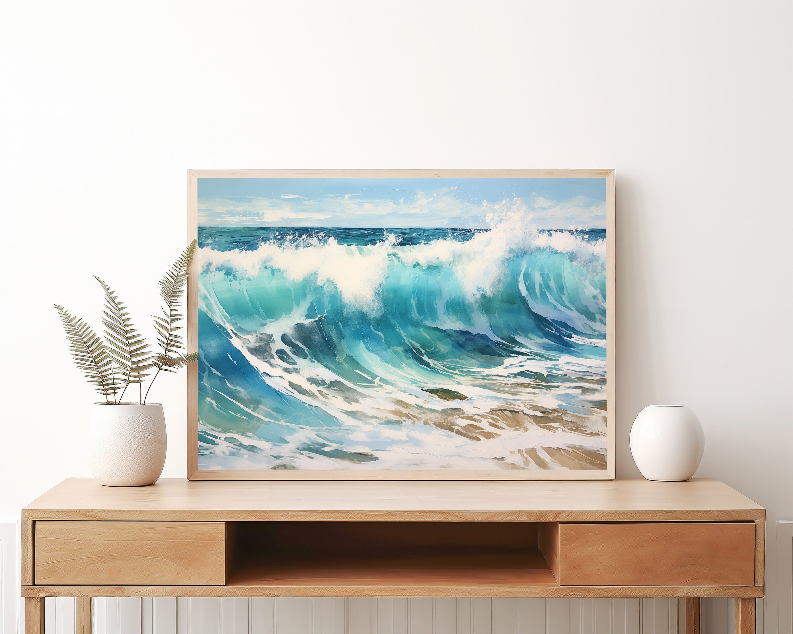 Stormy Seascape Aqua & Blue Poster Museum Quality Acrylic Art Print ...