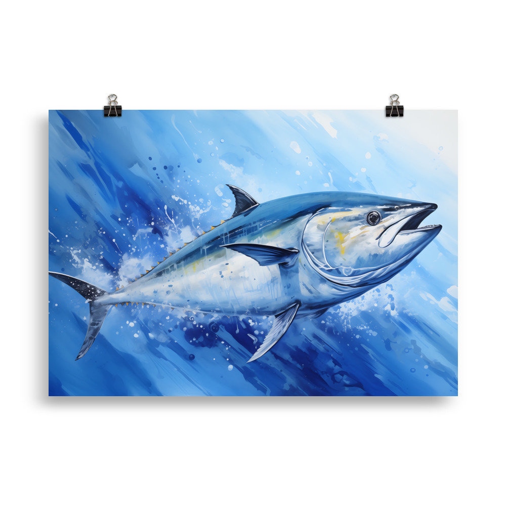 Graceful Bluefin Tuna I Vibrant Watercolor Art I Museum Poster I Marine ...