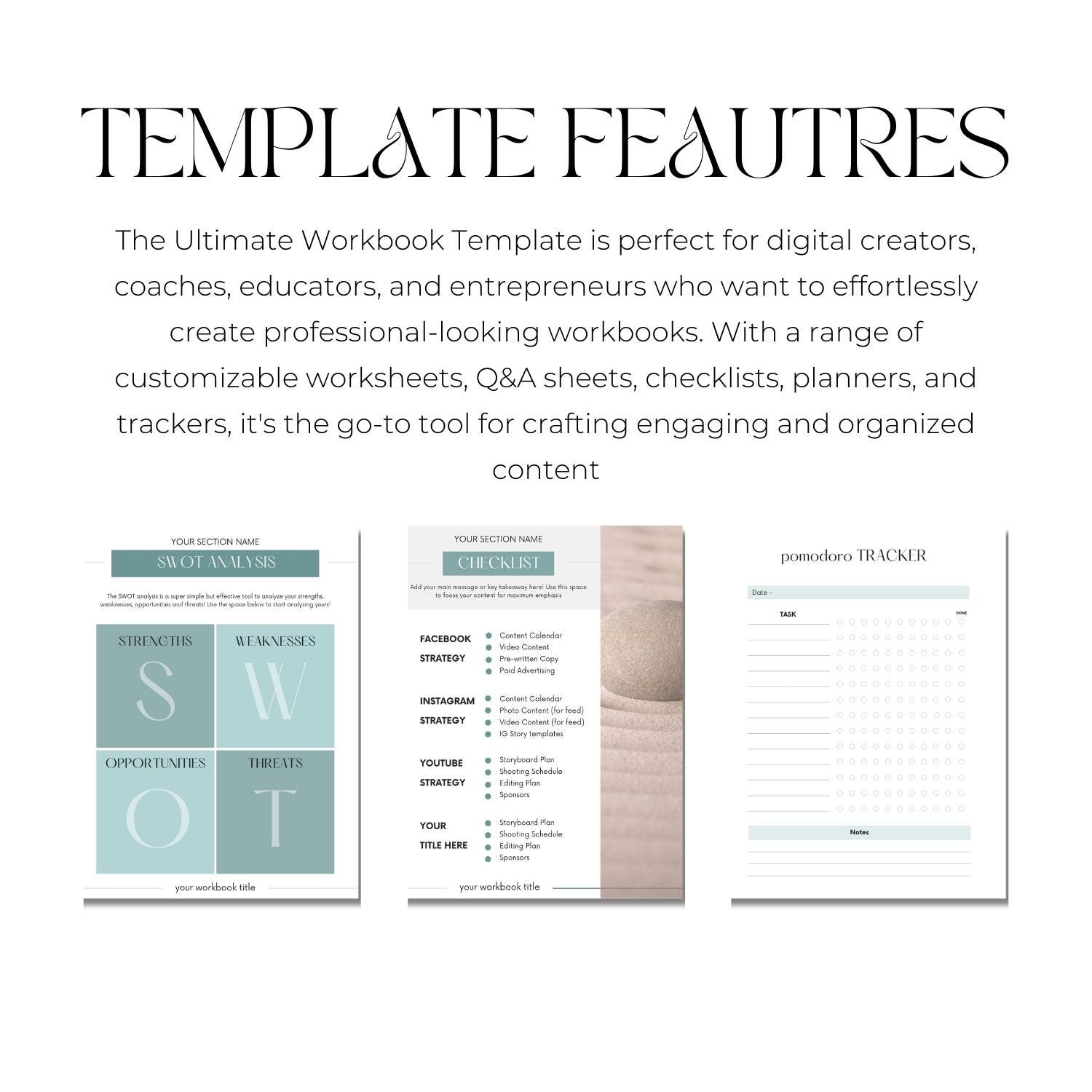Ultimate Editable Workbook Template | 40 Pages of Worksheets, Planners ...