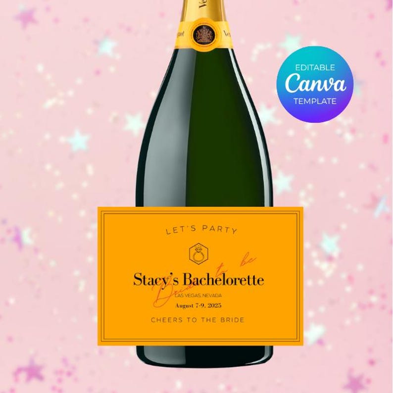 Editable Champagne Bottle Label Template | Edit in Canva, Printable ...