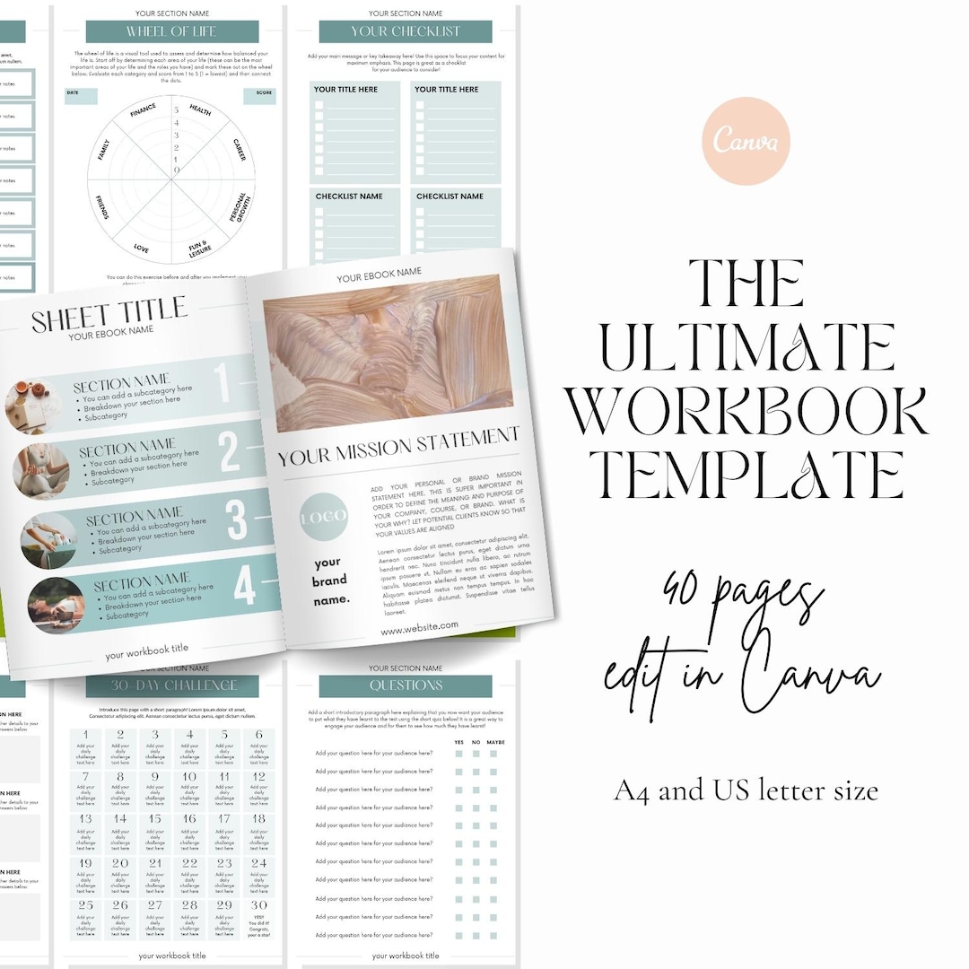 Ultimate Editable Workbook Template | 40 Pages of Worksheets, Planners ...