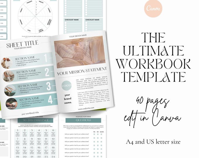 Ultimate Editable Workbook Template | 40 Pages of Worksheets, Planners ...