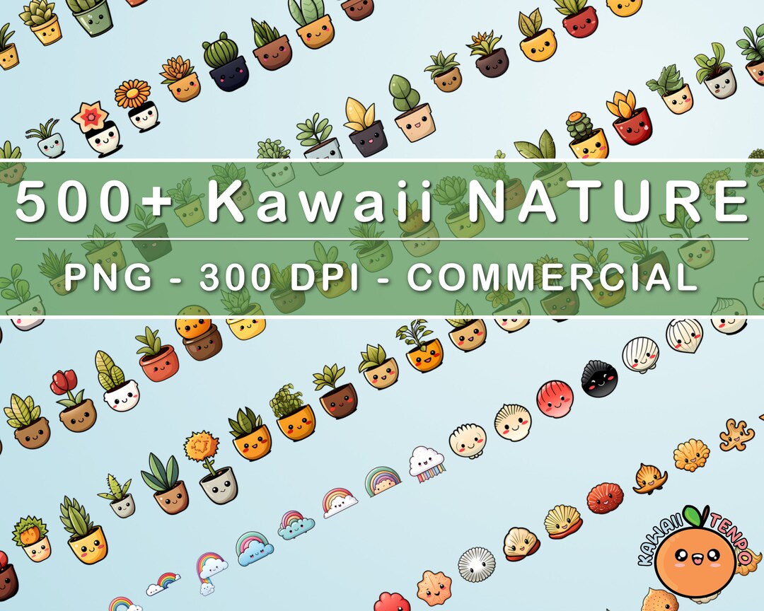 Kawaii Cuteness PNG Bundle, 500+ Kawaii Nature Images, Plants - Stars ...