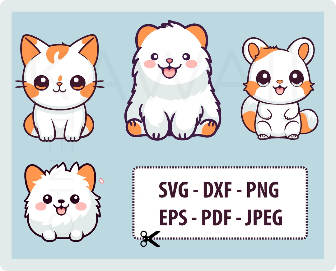Cute Kawaii Animals SVG DXF PNG Bundle, Layered by Color, Cricut Cut ...