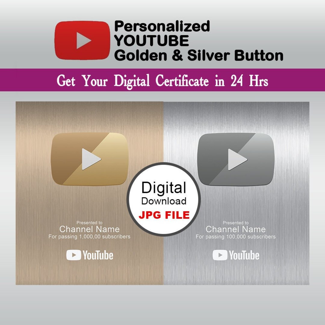 Customized Youtube Play Button Award Digital Image Download - Etsy Canada