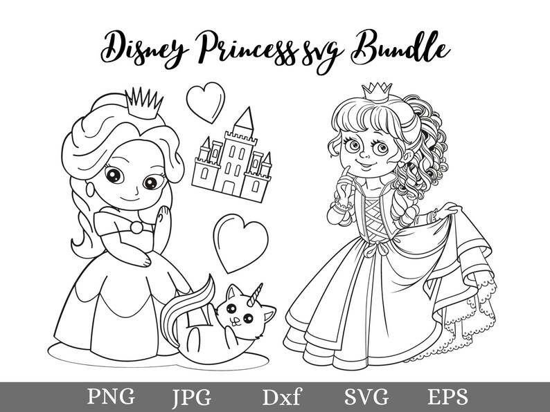 Princess Outline SVG PNG Bundle Disney Princess Svg Princess - Etsy