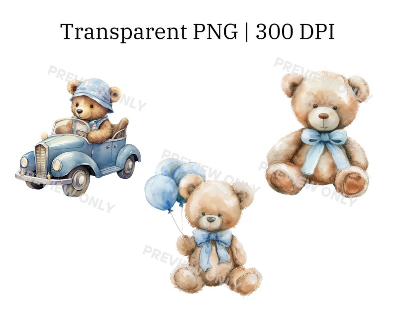 Watercolor Blue Baby Clipart, Baby Shower Clipart, Teddy Bear Clip Art ...