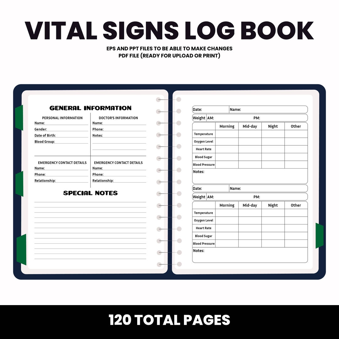 Printable Vital Signs Log Book, Medical Journal, Vital Signs Log Book ...