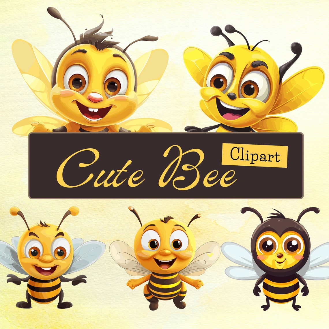Cute Bee Clipart Bundle, Bee Png, Bee Clipart, Cute Bee Png ...