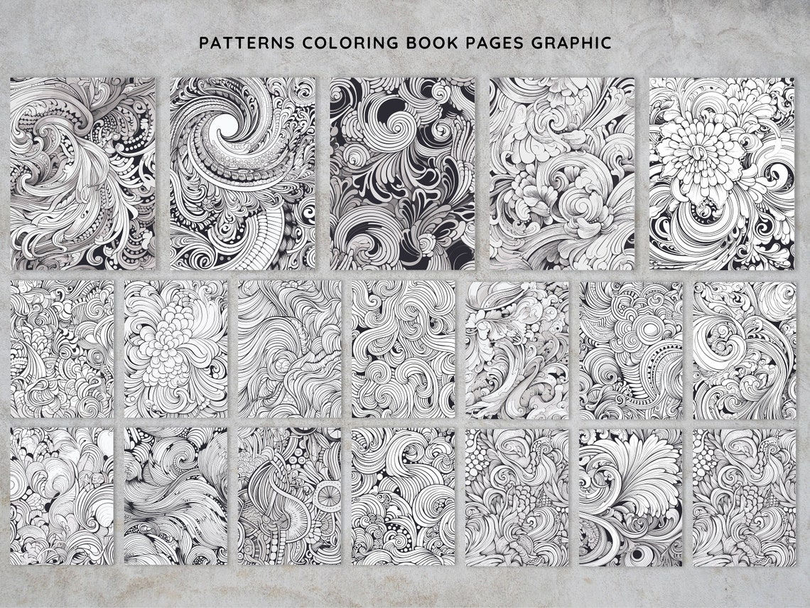 Printable Complex Abstract Patterns Coloring Book Grayscale Floral ...